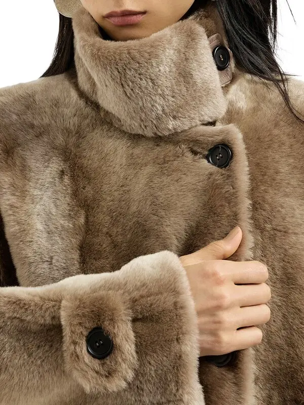 Brunello Cucinelli Shearling Coat With Belt - Multicolor