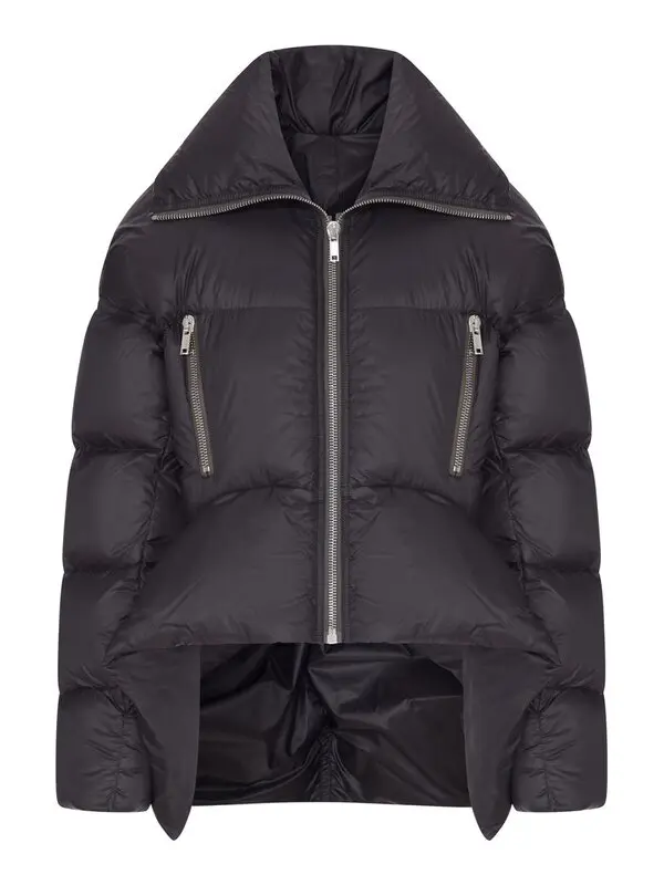 Rick Owens Short Nylon Down Jacket With Wide Collar - Black