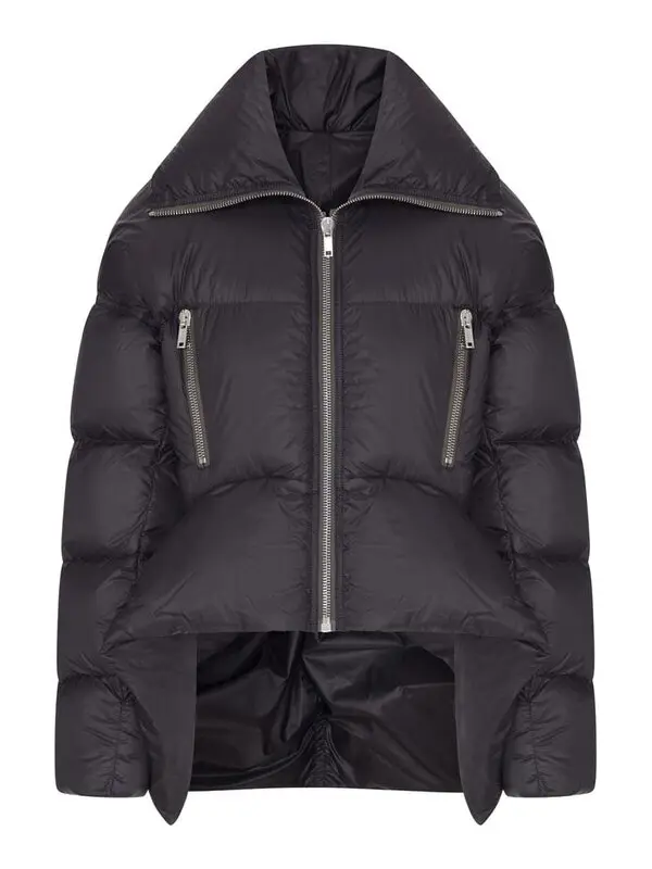 Rick Owens Short Nylon Down Jacket With Wide Collar - Black