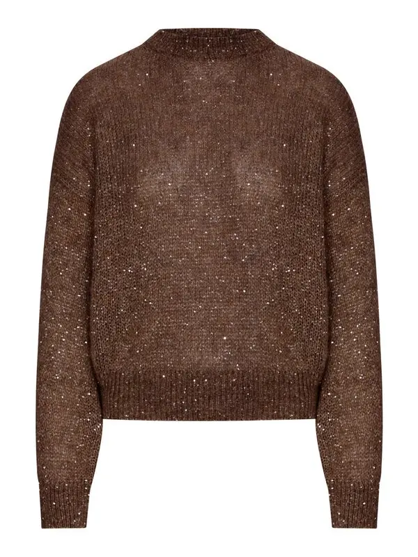 Brunello Cucinelli Lurex Yarn Sweater With Sequins - Brown