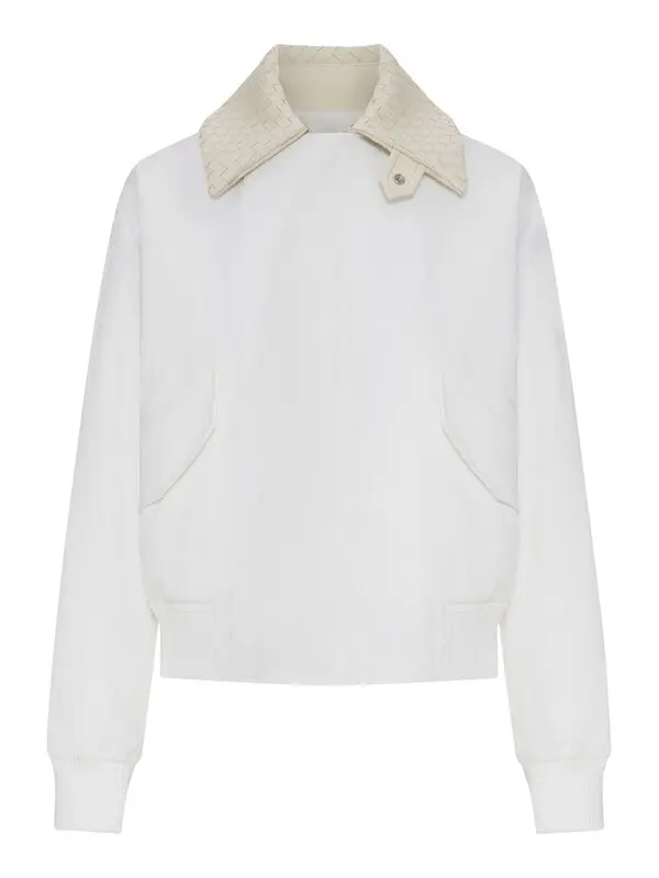 Bottega Veneta Waterproof Cotton Jacket With Leather Collar - White