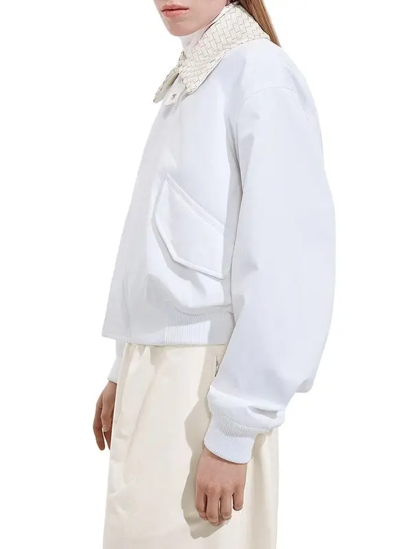 Bottega Veneta Waterproof Cotton Jacket With Leather Collar - White