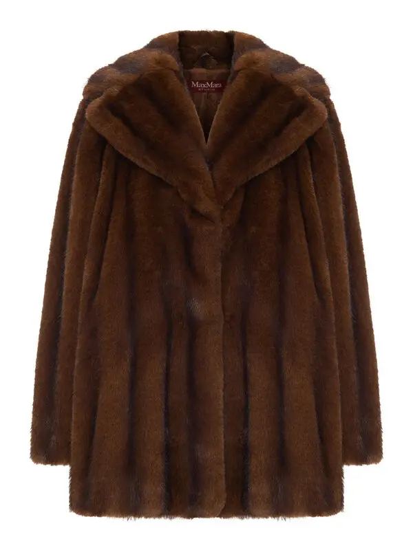 MAXMARA STUDIO Max Mara Studio Eco Fur Coat With Revers Collar - Brown