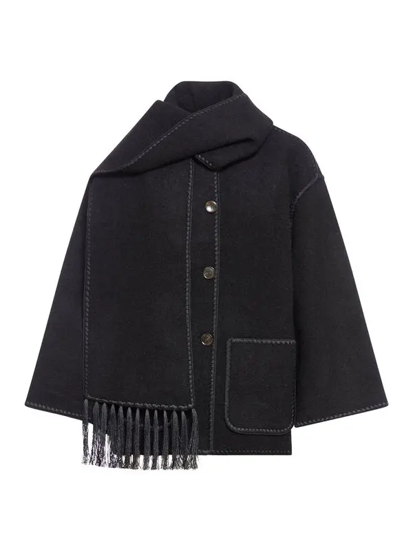 TOTEME Wool Jacket With Scarf And Embroidery - Black