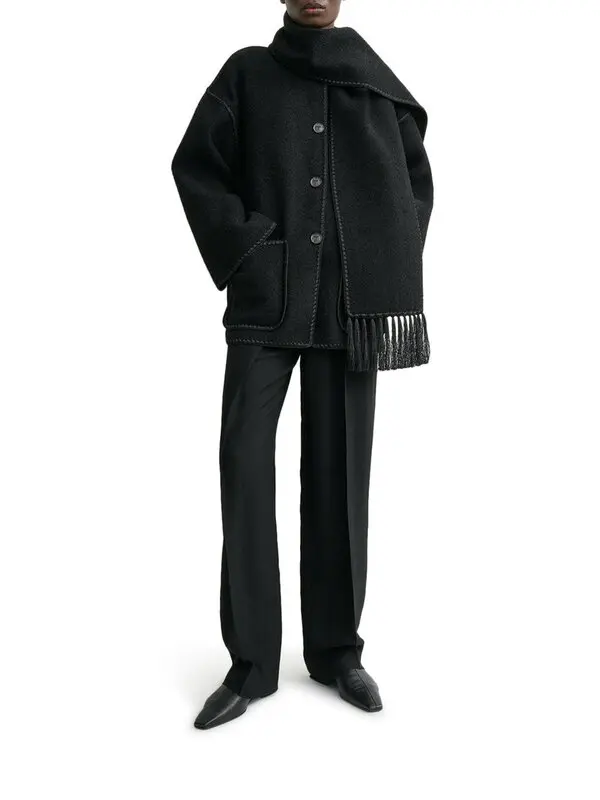 TOTEME Wool Jacket With Scarf And Embroidery - Black