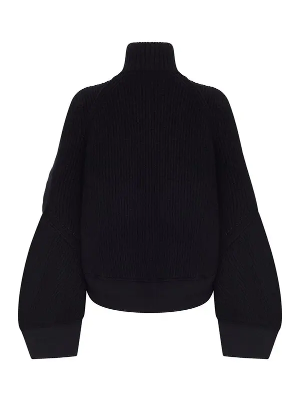 Sacai Ribbed Knit Blouson With Nylon Inserts - Black