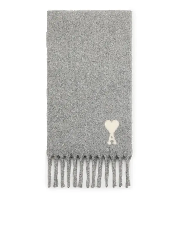 AMI Paris De Coeur Scarf In Alpaca Wool - Gray