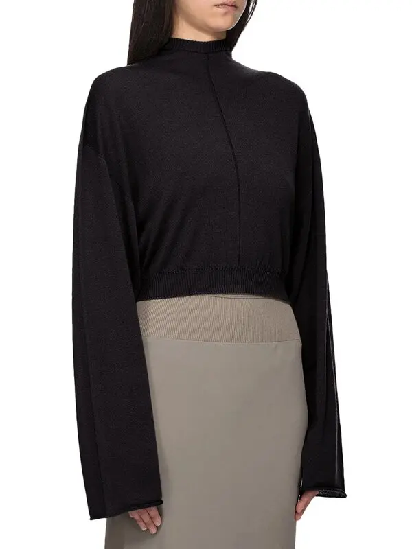 Rick Owens Cropped Knit Sweater With Hood