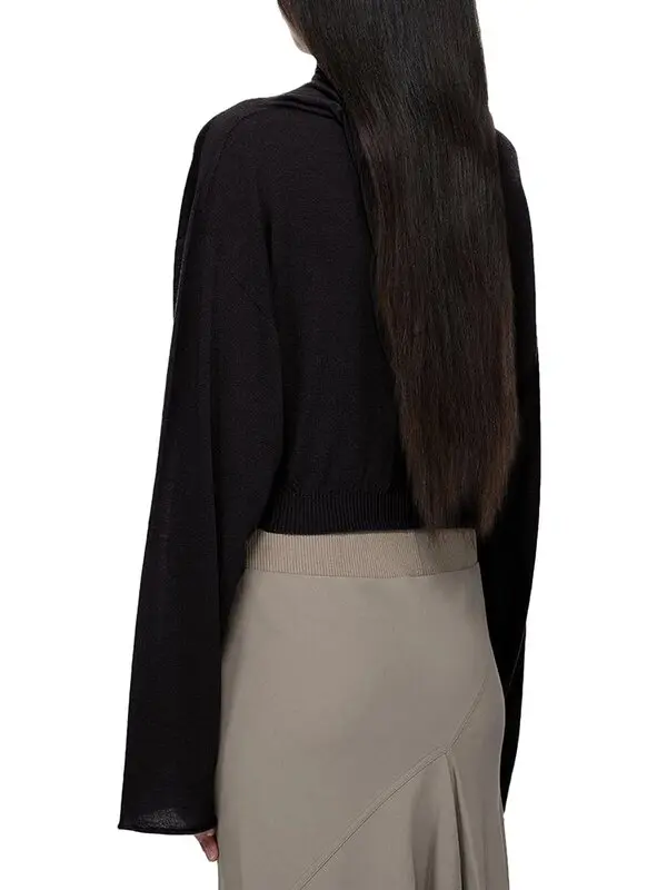 Rick Owens Cropped Knit Sweater With Hood