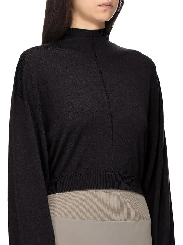 Rick Owens Cropped Knit Sweater With Hood