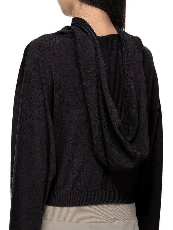 Rick Owens Cropped Knit Sweater With Hood