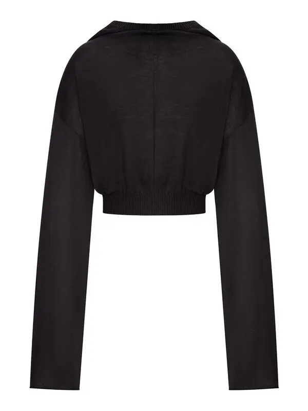 Rick Owens Cropped Knit Sweater With Hood - Black