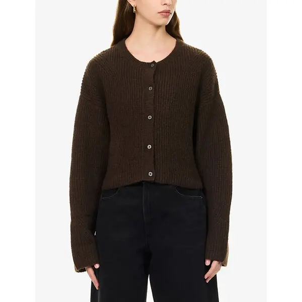 Good American Shrunken Crewneck Cable-knit Cardigan