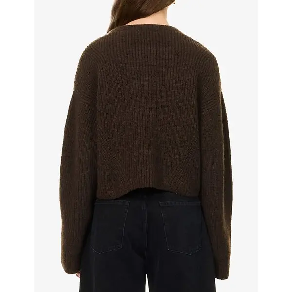 Good American Shrunken Crewneck Cable-knit Cardigan