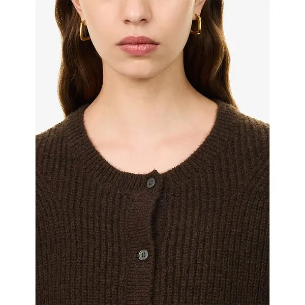 Good American Shrunken Crewneck Cable-knit Cardigan