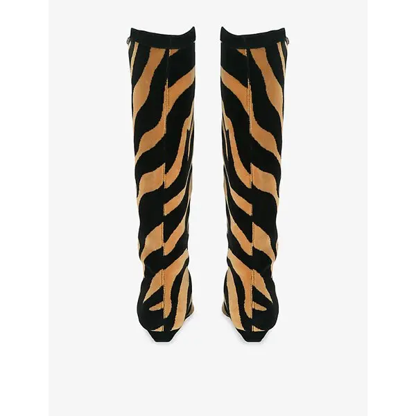 Kurt Geiger Westbury Leopard-print Velvet Knee-high Boots