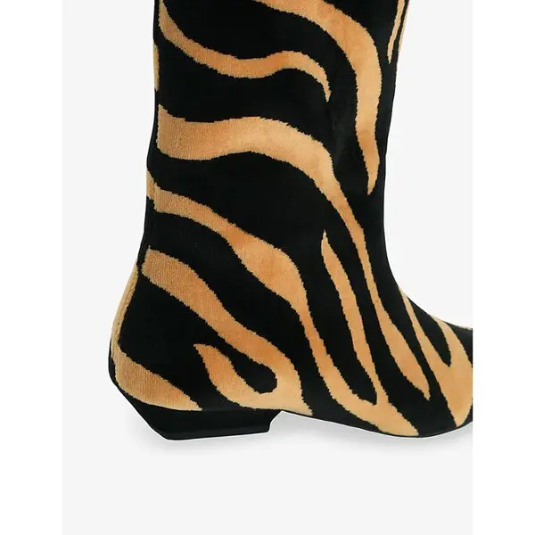 Kurt Geiger Westbury Leopard-print Velvet Knee-high Boots