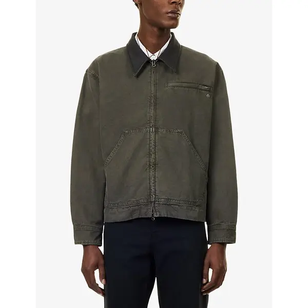 Rag & Bone Workwear Leather Collar Denim Jacket