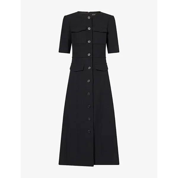ME+EM Button-front Tailored Woven Midi Dress - Black