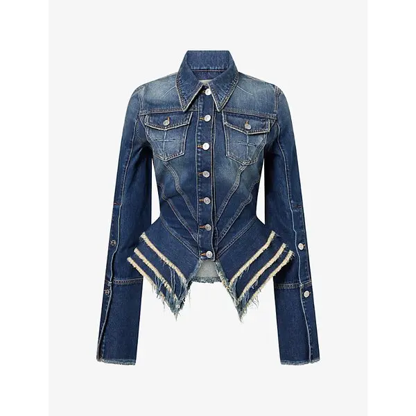 Matieres Fecales Mikaela Asymmetric-hem Denim Jacket - Blue