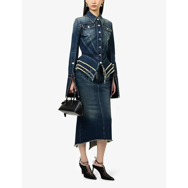 Matieres Fecales Mikaela Asymmetric-hem Denim Jacket