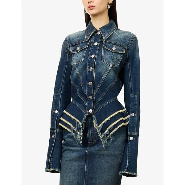 Matieres Fecales Mikaela Asymmetric-hem Denim Jacket