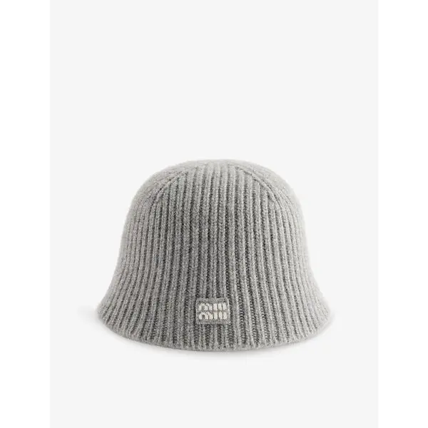 Miu Miu Logo-patch Rib-knit Wool And Cashmere Bucket Hat