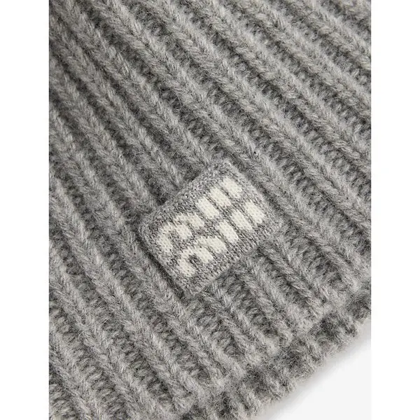 Miu Miu Logo-patch Rib-knit Wool And Cashmere Bucket Hat