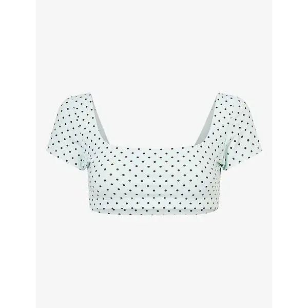Bo+tee Polka-dot Cropped Stretch-jersey Top - Mint Chip