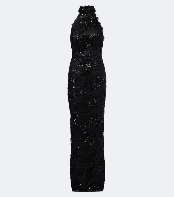 Rebecca Vallance Beau Sequined Halterneck Gown - Black