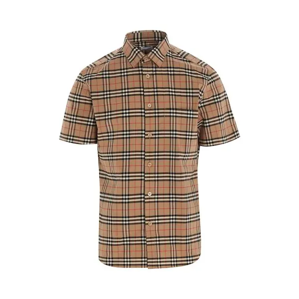 Burberry Small Scale Check Stretch Cotton Short-sleeve Shirt 'archive Beige