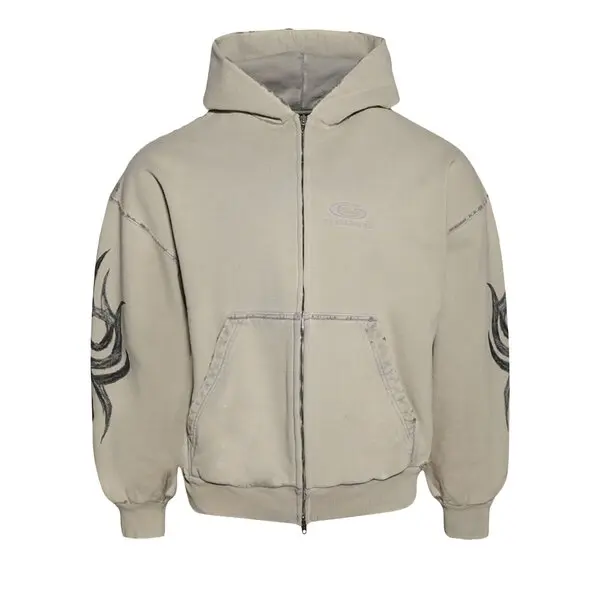 Balenciaga Distressed Logo Embroidered Zip Hoodie 'cement