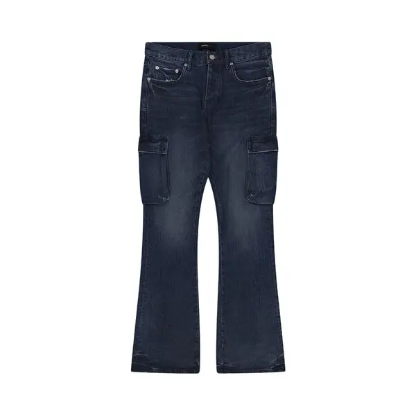 PURPLE BRAND Cargo Vintage Coated Flare Jeans 'dark Indigo