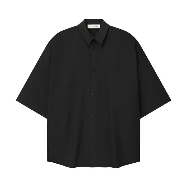 Fear Of God Silk Blend 3/4 Sleeve Button Up Shirt 'vintage - Black