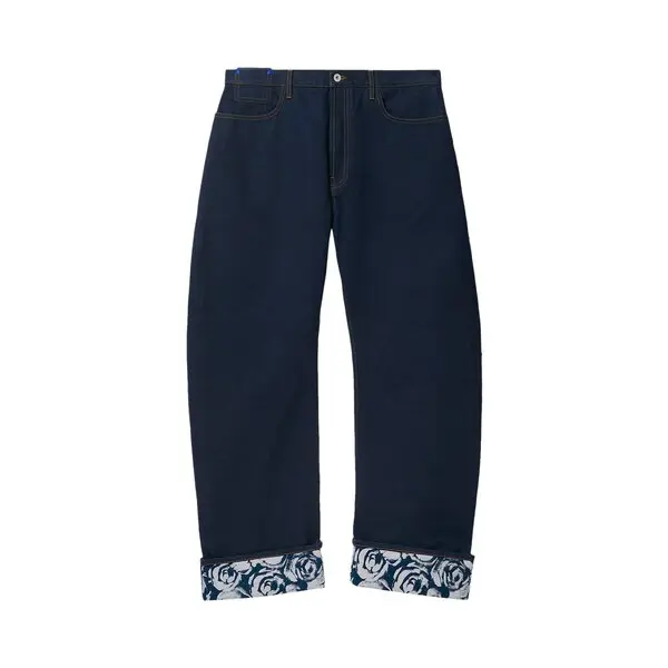 Burberry Logo Patch Straight Leg Turn Up Hem Jeans