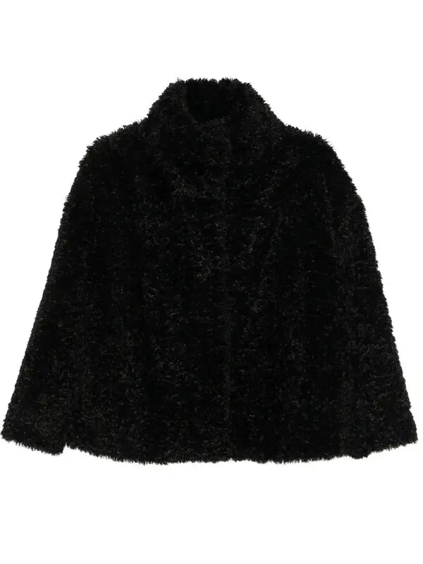 Herno Short High Collar Coat In Faux Fur - Black