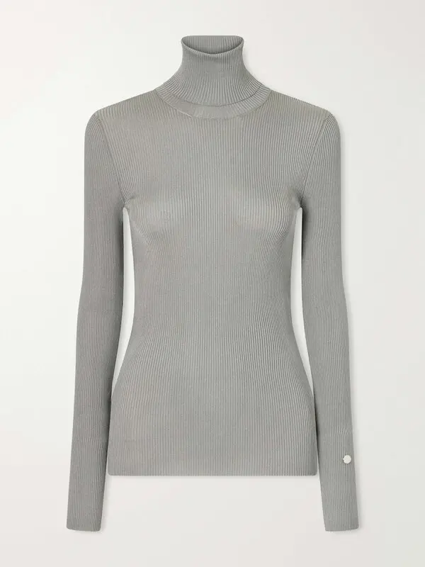 Stella McCartney Shiny Ribbed Turtleneck Sweater