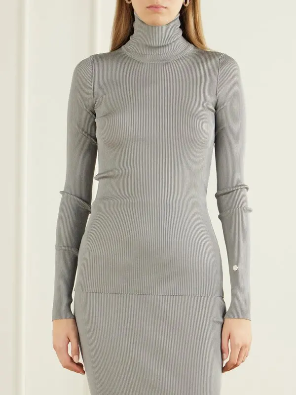 Stella McCartney Shiny Ribbed Turtleneck Sweater