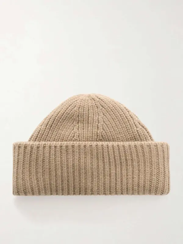 YVES SALOMON Ribbed Wool And Cashmere-blend Beanie - Sand