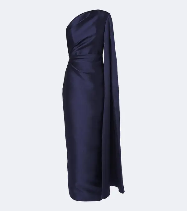 Solace London Veya Pleated One-shoulder Satin Gown
