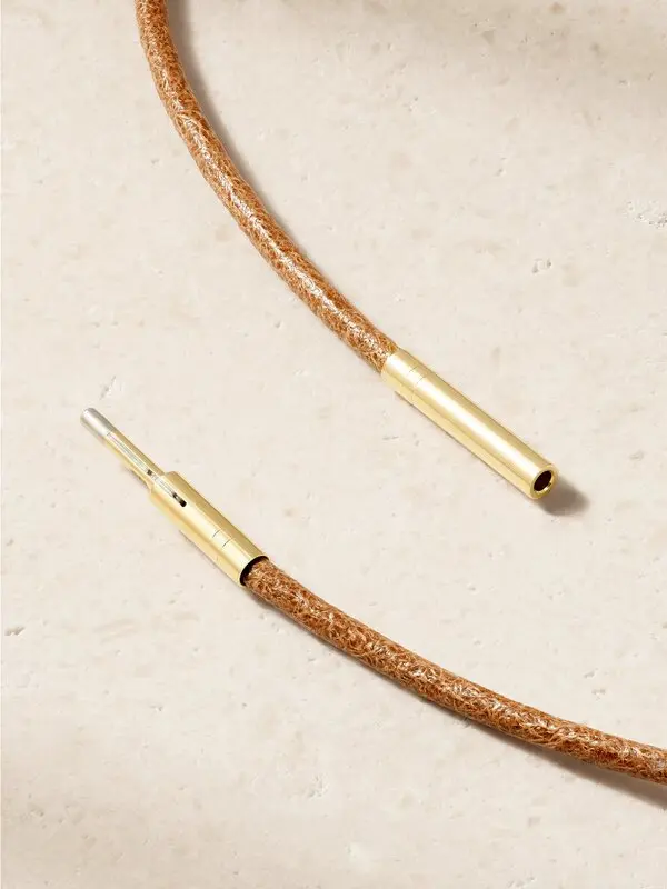 MARIE LICHTENBERG Clover Smash Locket 18-karat Yellow Garnet And Leather Necklace