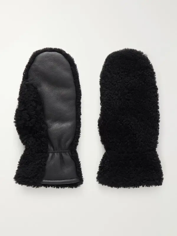 YVES SALOMON Shearling And Leather Mittens - Black