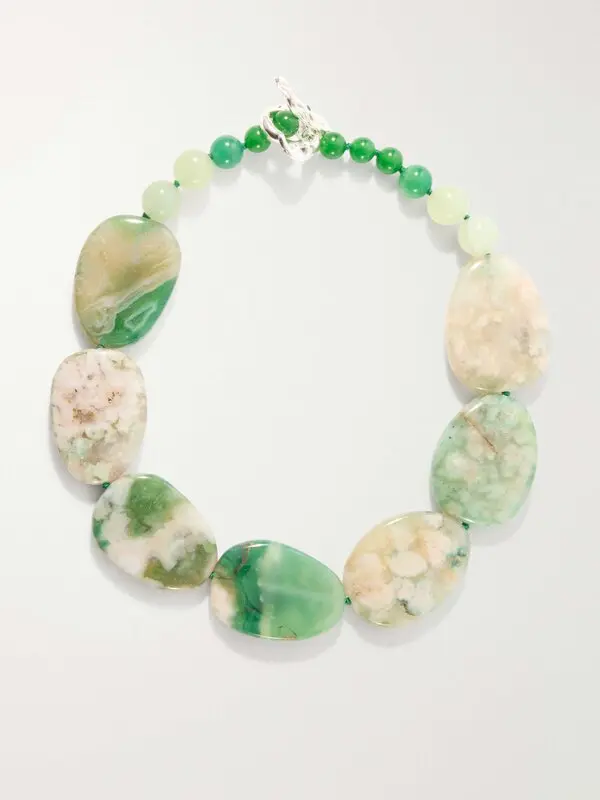 Completedworks Time Will Say Nothing But "i Told You So" Beaded Silver-plated, Calcite And Agate Necklace - Green