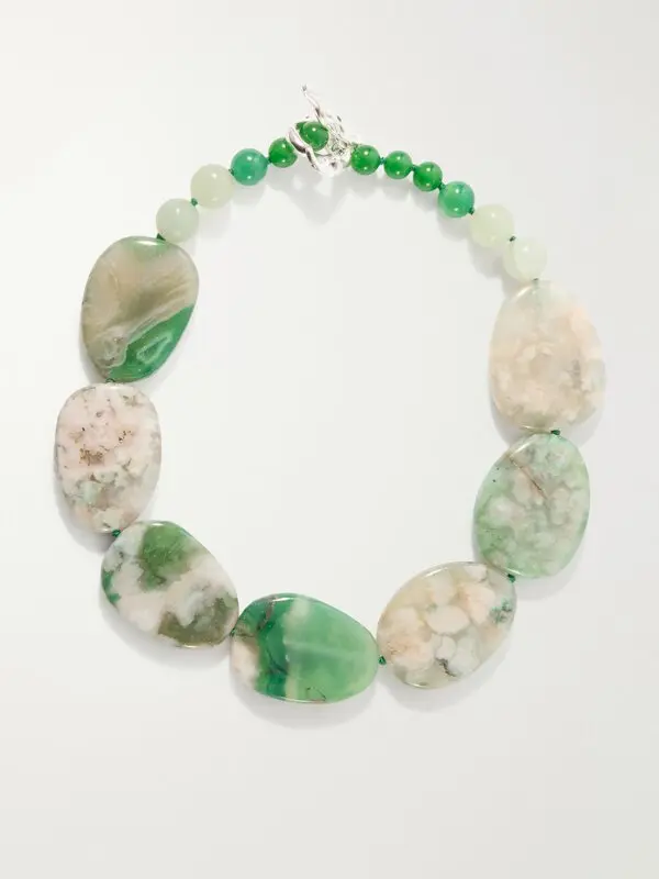 Completedworks Time Will Say Nothing But "i Told You So" Beaded Silver-plated, Calcite And Agate Necklace - Green