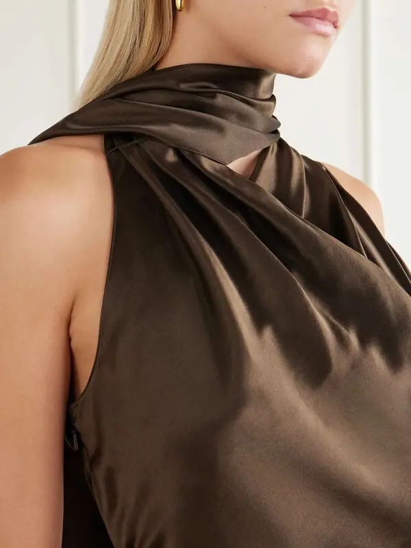 Ralph Lauren Rynn Belted Silk-duchesse Halterneck Gown - Brown