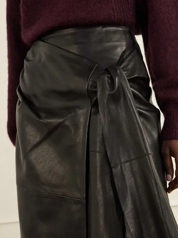 Nour Hammour Viret Knotted Paneled Leather Midi Skirt