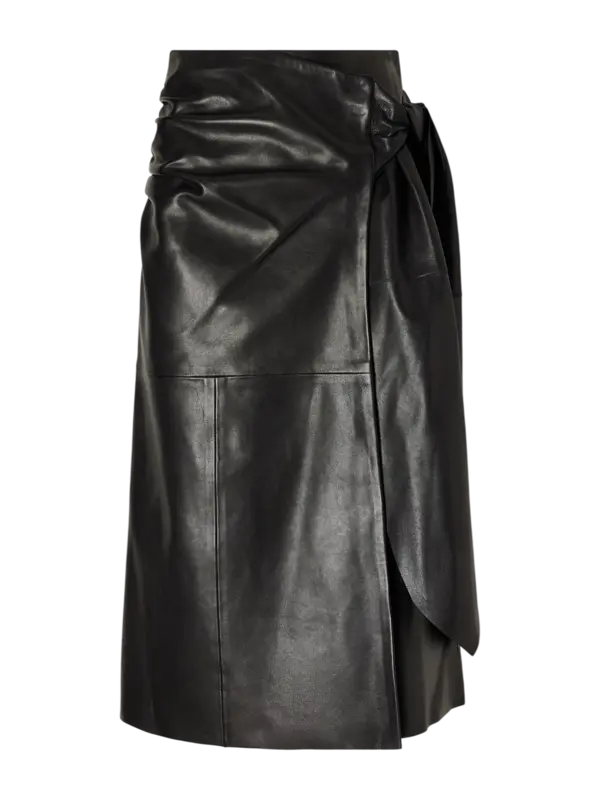 Nour Hammour Viret Knotted Paneled Leather Midi Skirt - Black