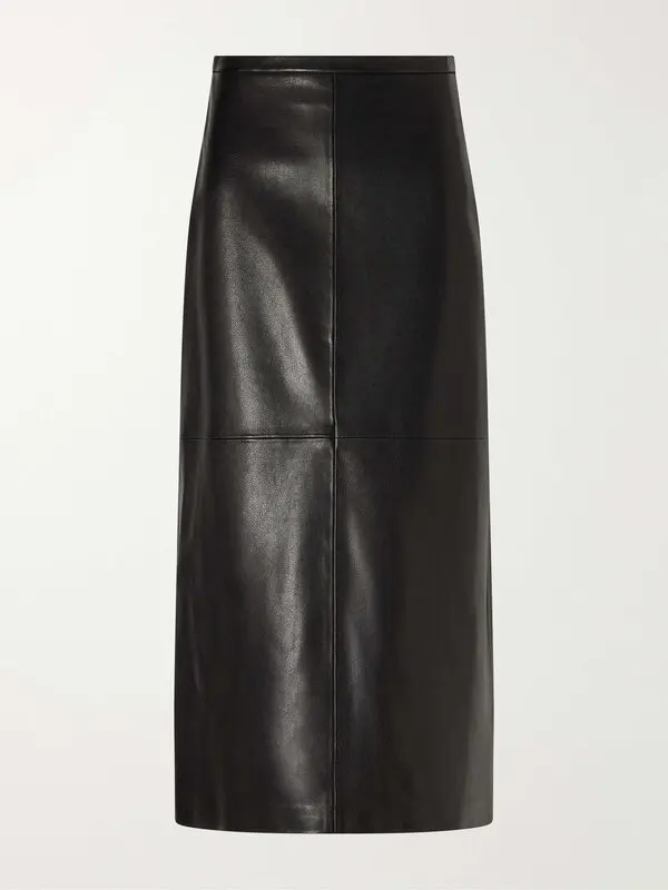 Nour Hammour Alana Paneled Leather Midi Skirt - Black