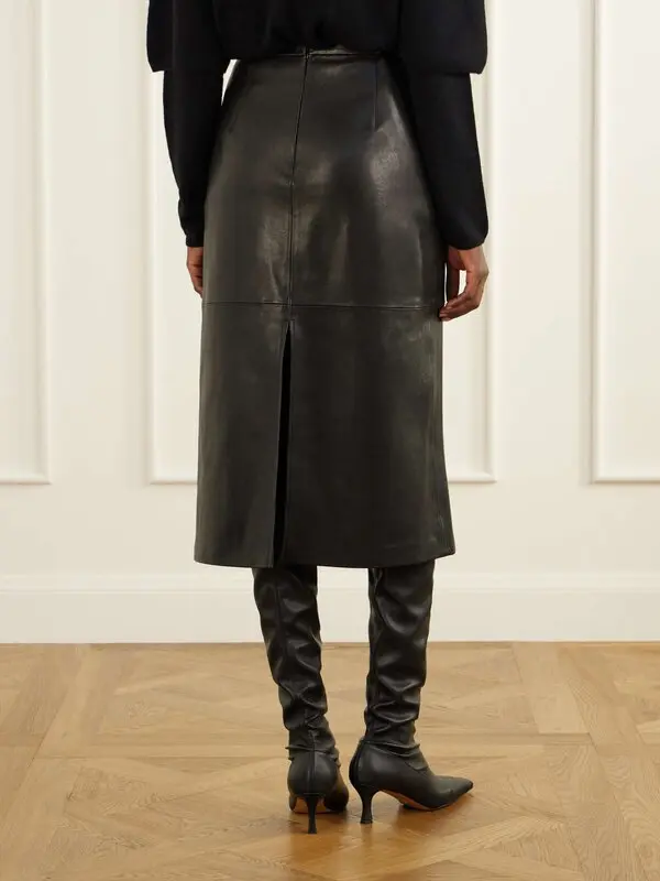 Nour Hammour Alana Paneled Leather Midi Skirt
