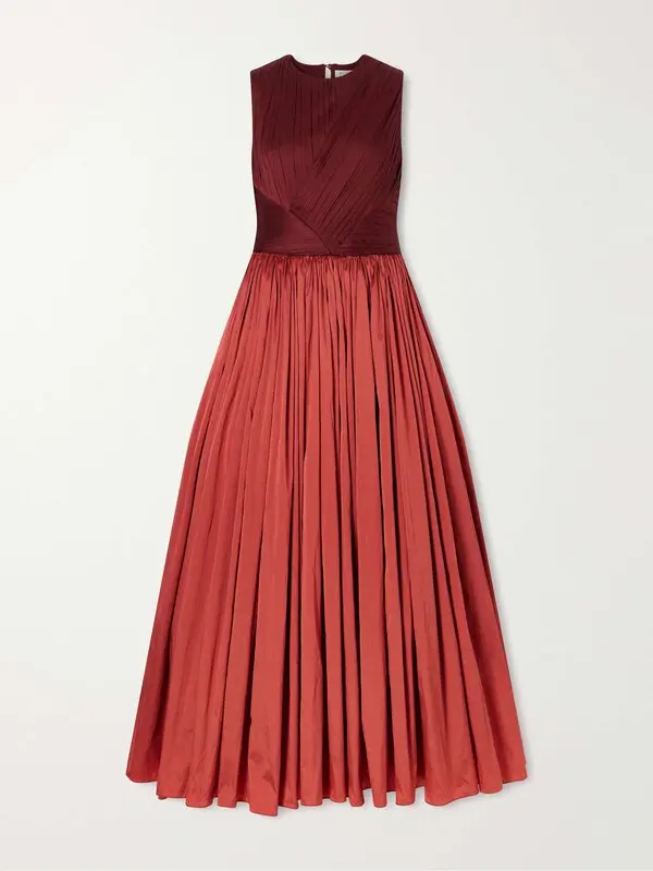 ABADIA Draped Gathered Taffeta Gown